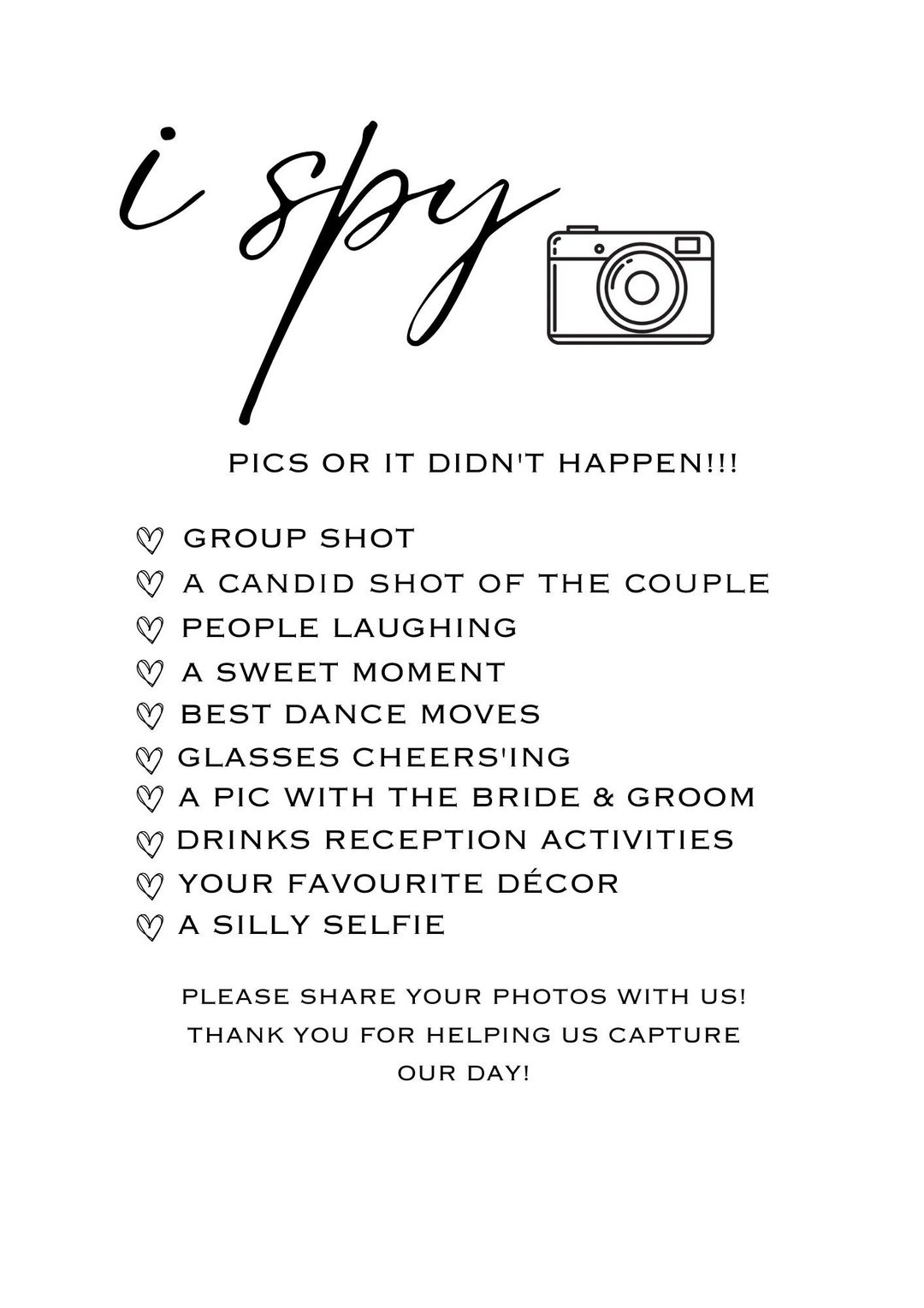 I Spy Scavenger Hunt Downloadable Wedding Sign Template - Etsy