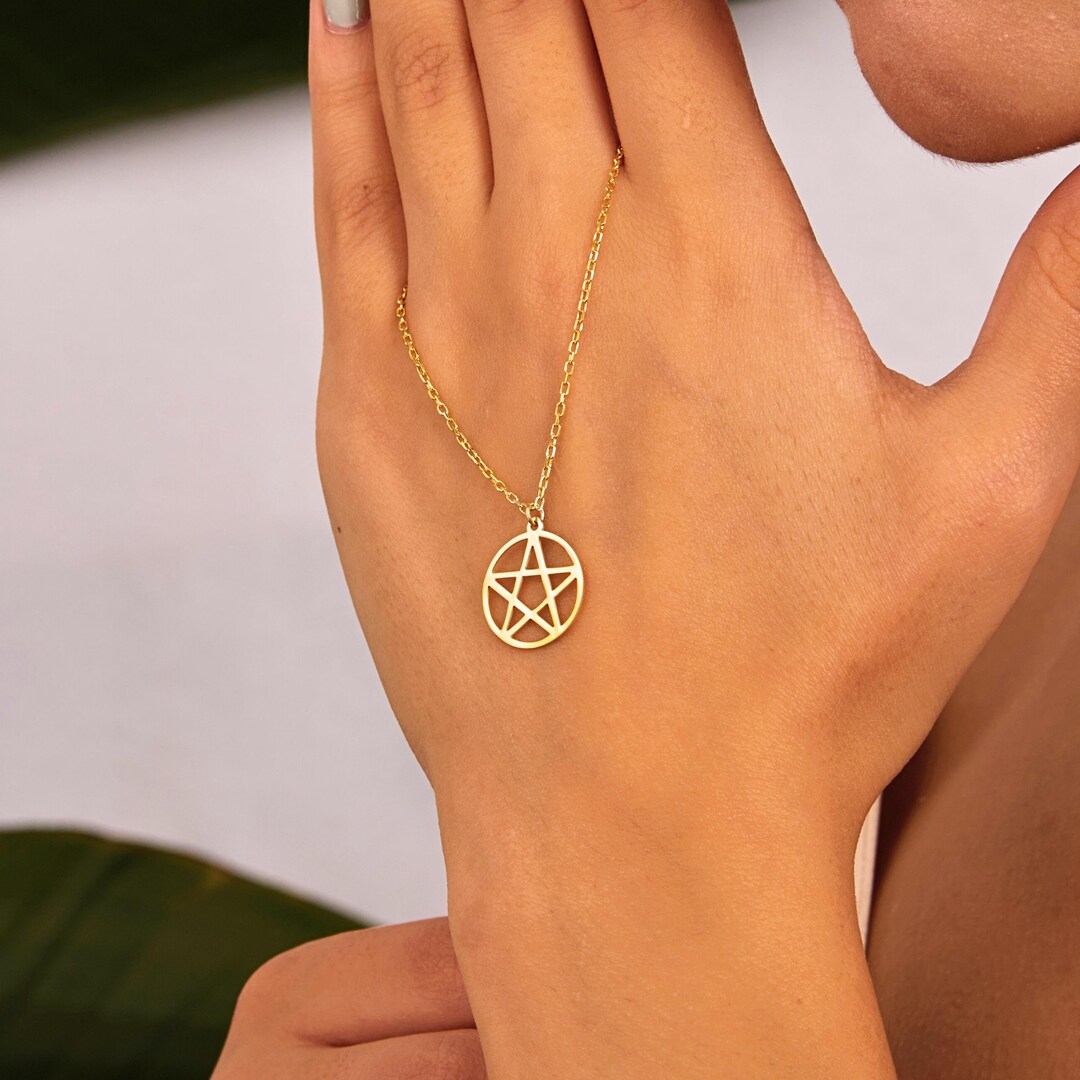 14K Gold Pentagram Necklace, Pentacle Necklace | Pentagram Pendant, Pentacle Pendant, Pentagram ...