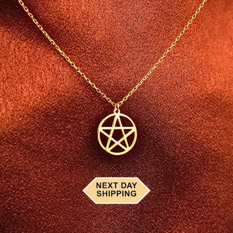 Pentagram Necklace 14K Gold Vermeil Pentacle Pendant Handmade Pagan ...