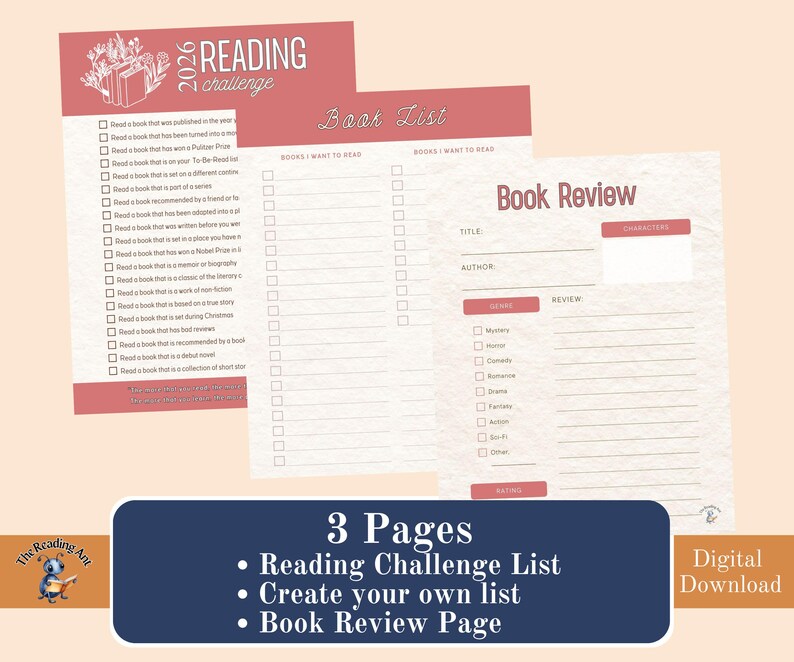 2026 Reading Challenge Printable, 2026 Reading Goals Reading Tracker ...