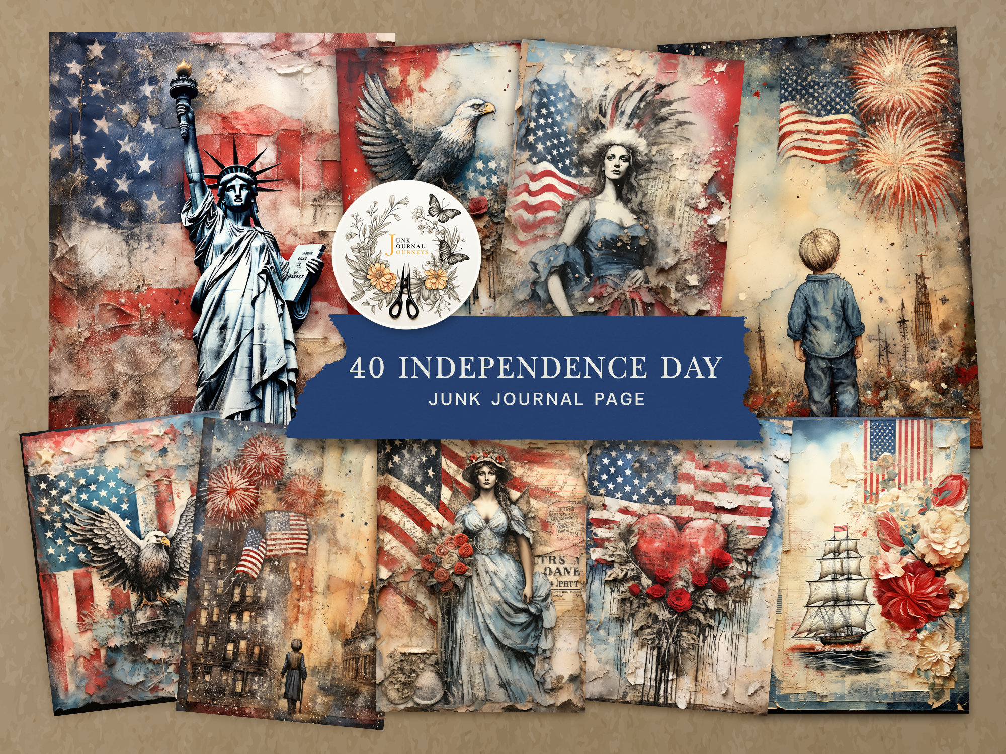 Independence Day Junk Journaling 40 Page, Vintage Scrapbook America ...