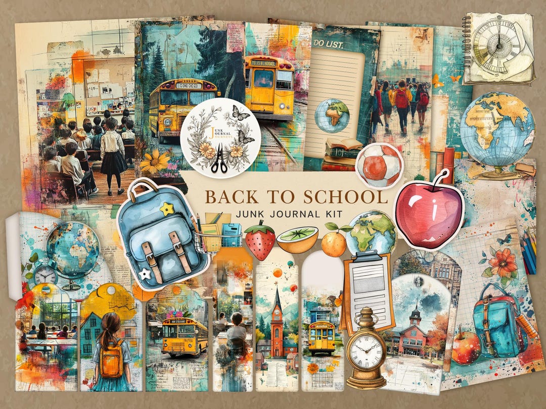 Back to School Junk Journal Kit: Scrapbook Ephemera, Tags (PDF) - Etsy