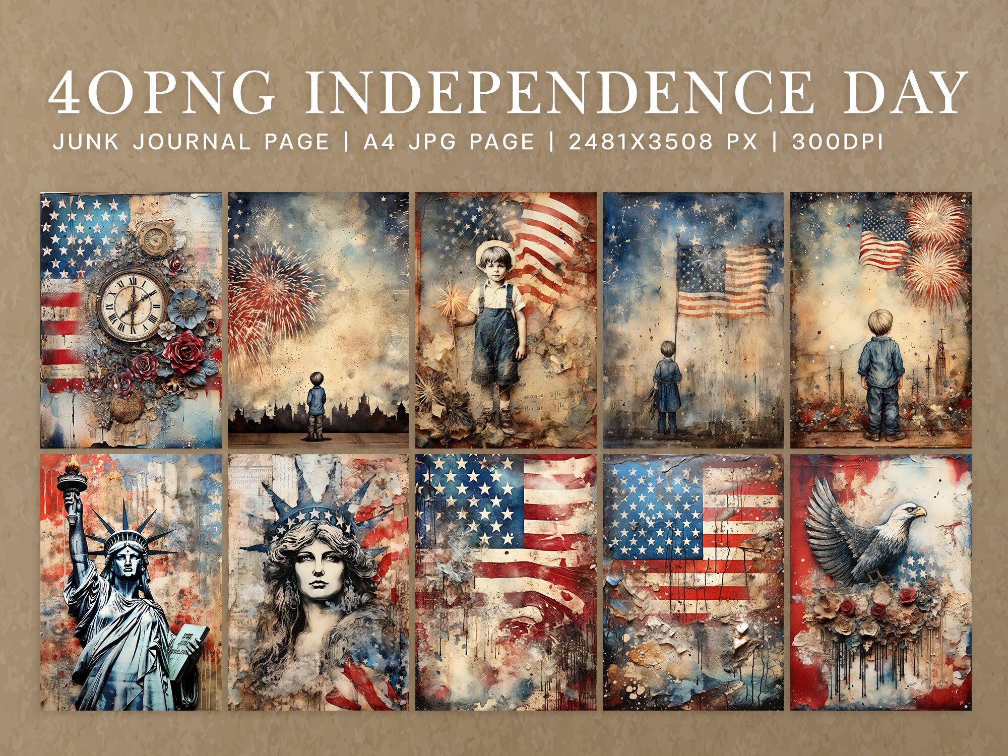Independence Day Junk Journaling 40 Page, Vintage Scrapbook America ...