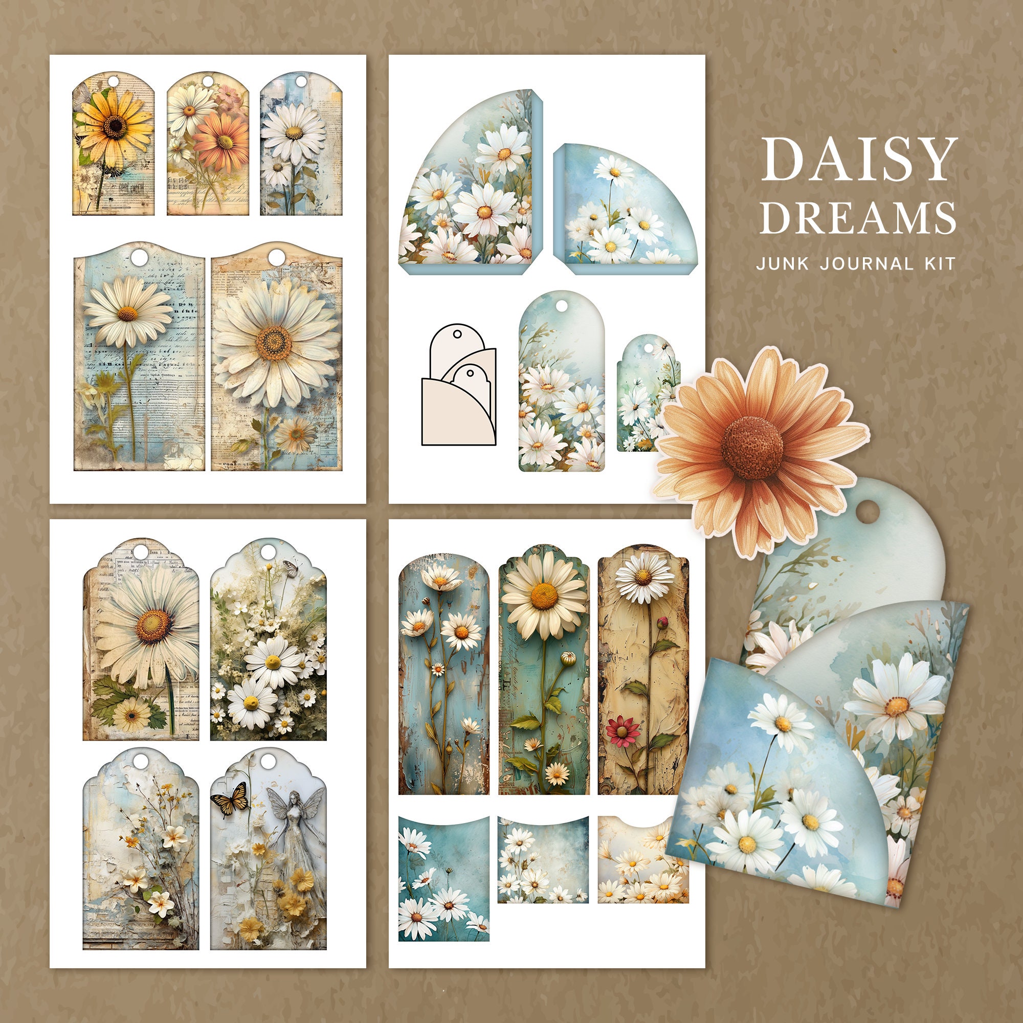 Daisy Flower Junk Journal Kit Bundle, Daisy Ephemera, Floral Junk ...