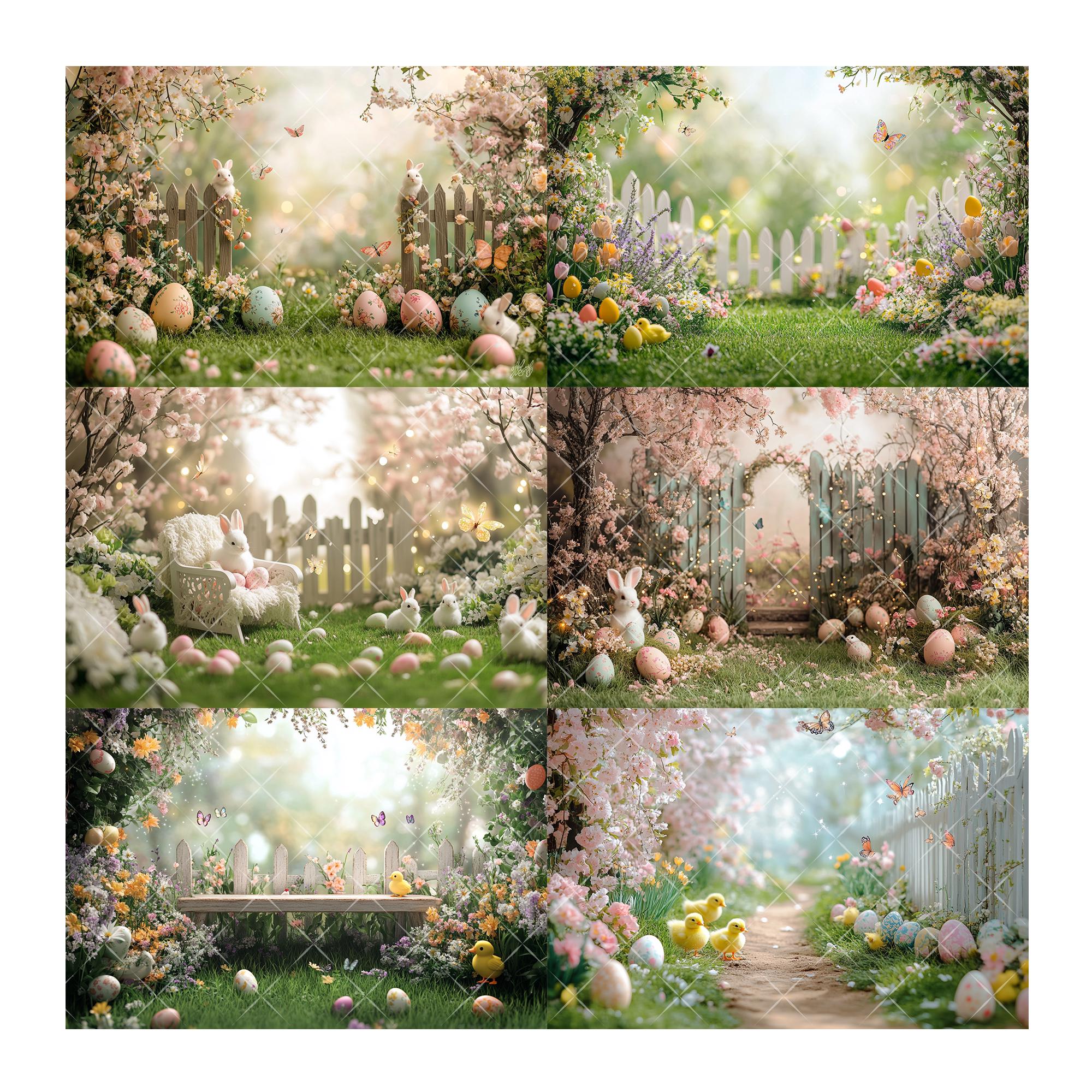 Easter Floral Digital Backdrop | Spring Bunny & Egg Background for ...
