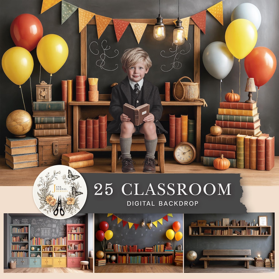 Classroom Library Digital Backdrop: Back to School Photo Background ...