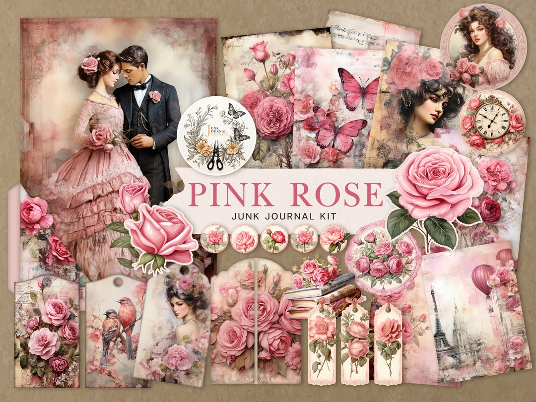 Pink Rose Junk Journal Kit: Vintage Floral Ephemera (digital Download ...