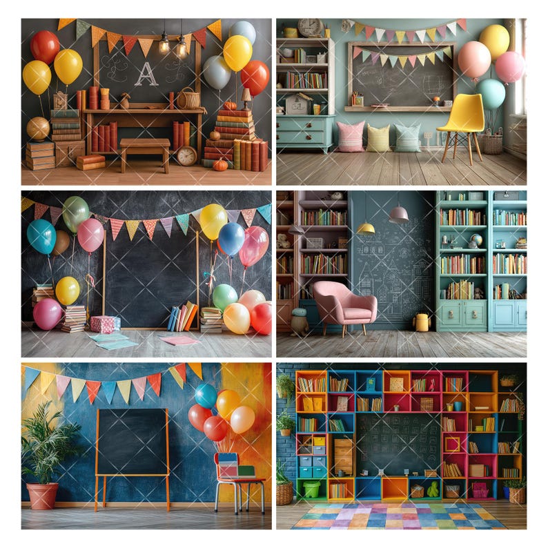 Classroom Library Digital Backdrop: Back to School Photo Background ...