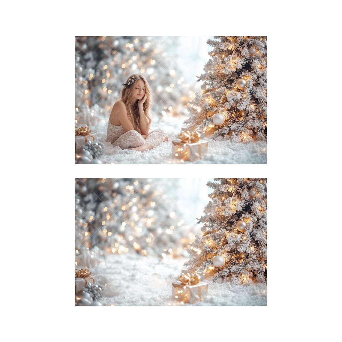 White Christmas Digital Backdrop, Festive Snowy Tree Background ...