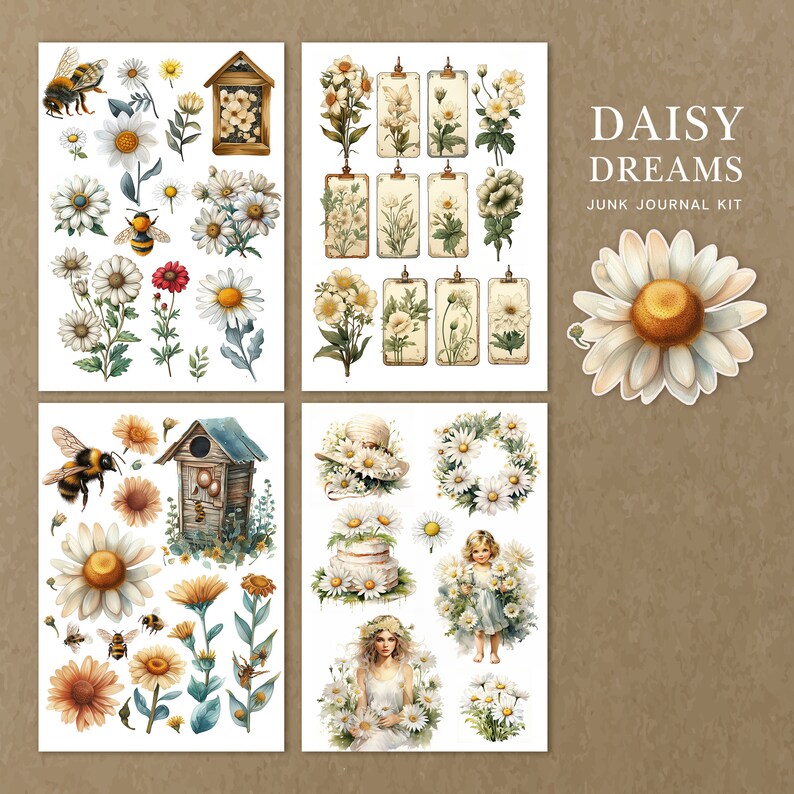 Daisy Flower Junk Journal Kit Bundle, Daisy Ephemera, Floral Junk ...