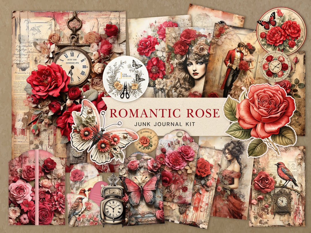 Red Rose Junk Journal Kit: Vintage Floral Ephemera (digital Download ...
