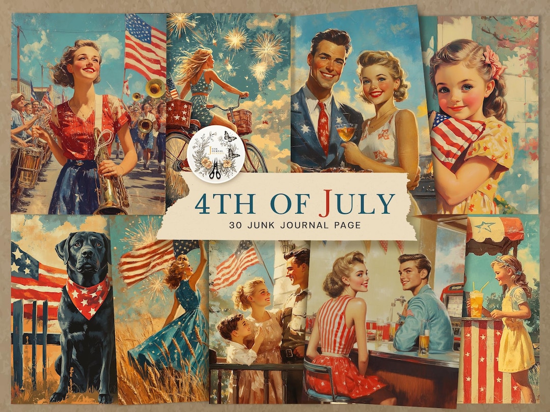 Vintage 4th of July Junk Journal Pages: Retro Patriotic Ephemera ...