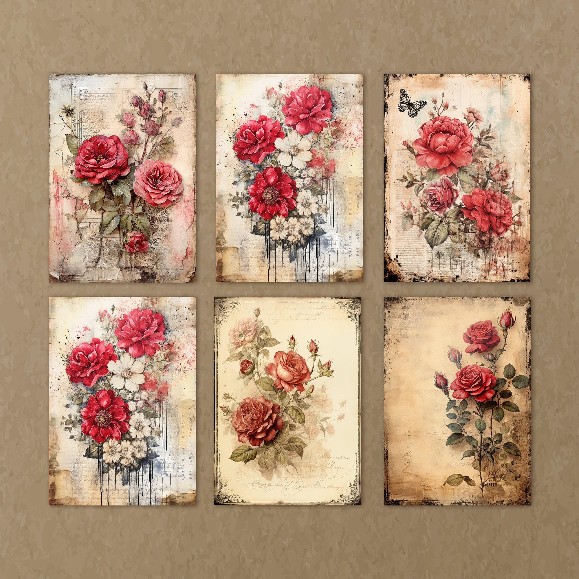Red Rose Romance Bundle: DIY Junk Journal Kit, Printable Ephemera ...