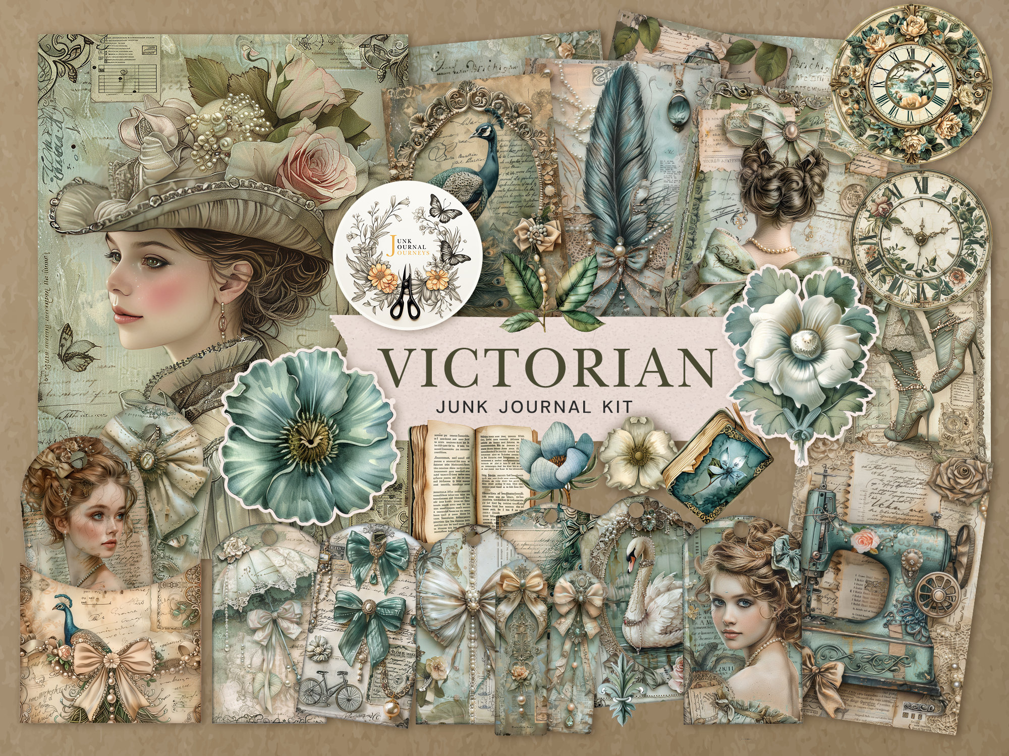 Victorian Vintage Junk Journal Kit Bundle Scrapbooking, Printable Pages ...