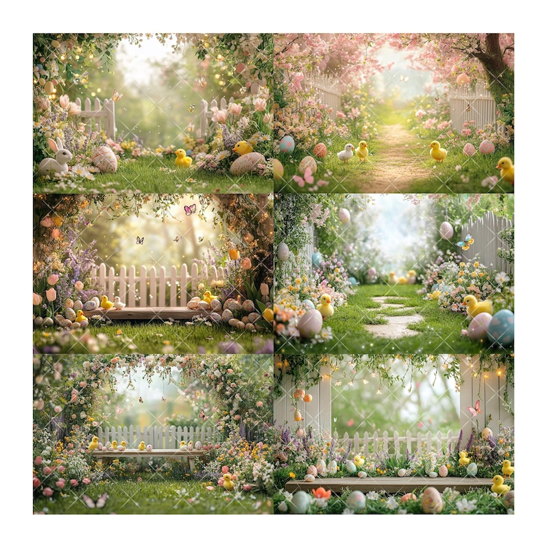 Easter Floral Digital Backdrop | Spring Bunny & Egg Background for ...
