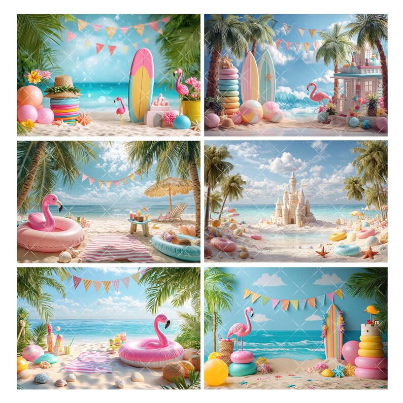 Flamingo Beach Backdrop: Whimsical Summer Party Photo Booth - Etsy