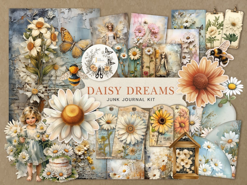 Daisy Flower Junk Journal Kit Bundle, Daisy Ephemera, Floral Junk ...