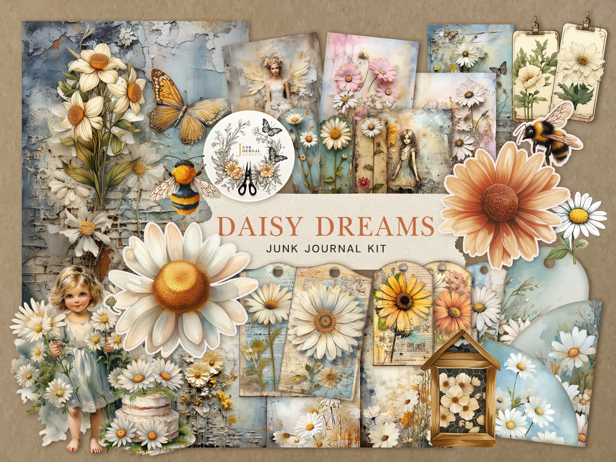 Daisy Flower Junk Journal Kit Bundle, Daisy Ephemera, Floral Junk ...
