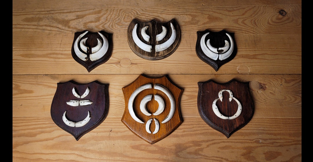 Wild Boar Teeth, Saber, Pipes on Wood. Rustic Decor, Hunter's Choice ...