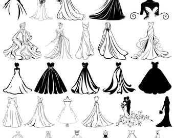 Gown Dress Svg, Bridal Dress Svg, Bride Svg, Dress Svg, Wedding Svg ...