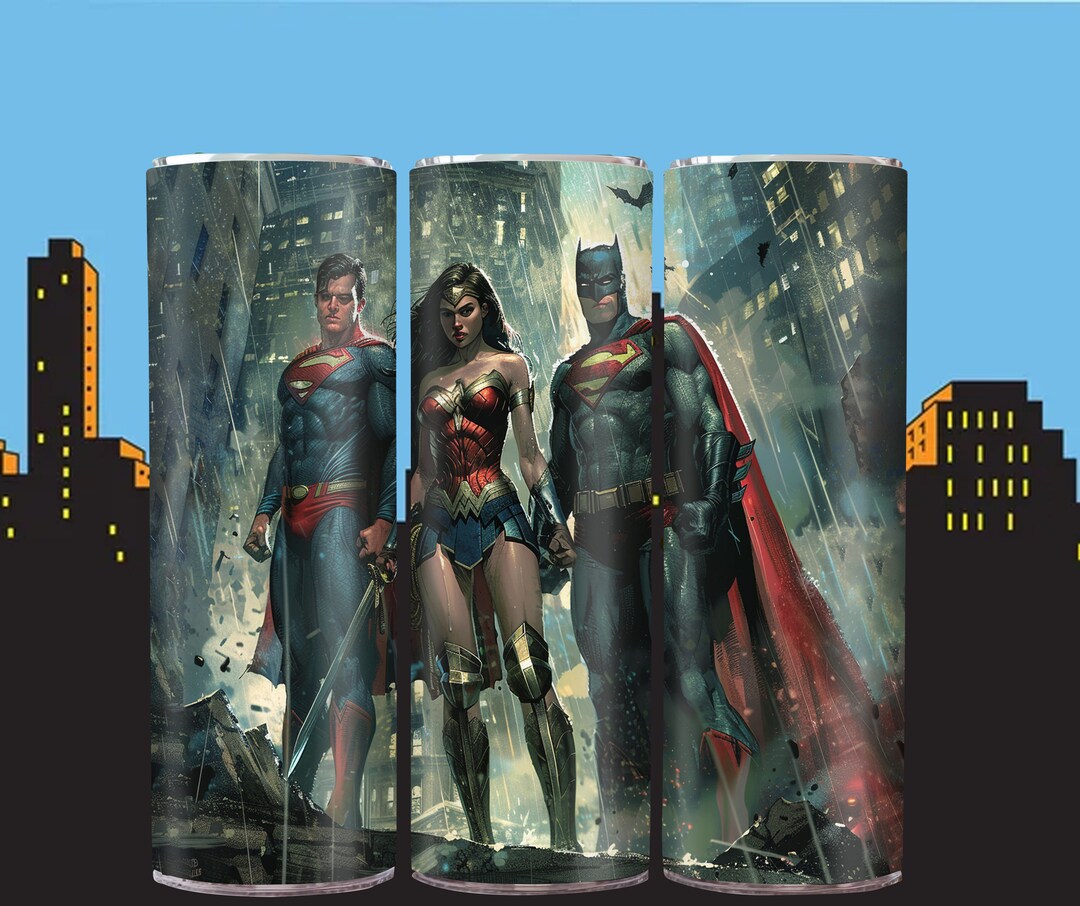 DC BATMAN Superman Wonder Woman Tumbler Wrap, 20oz Skinny Sublimation ...