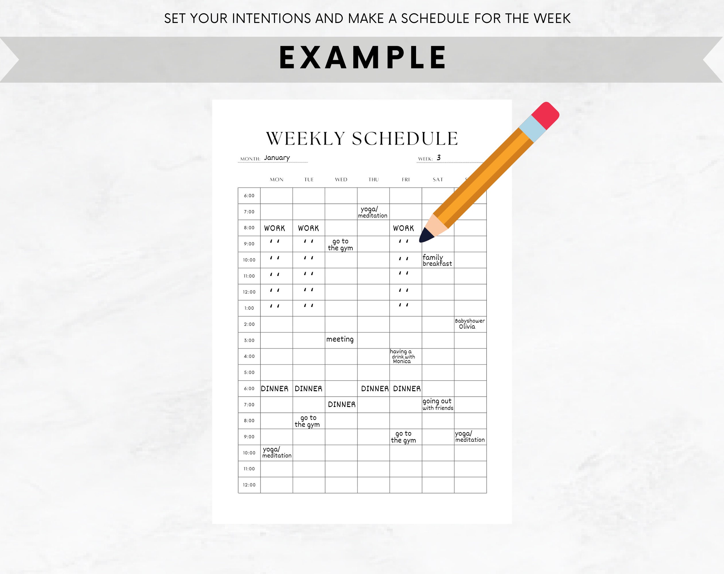 Weekly Planner Printable to Do List | Minimal Weekly Schedule | Hourly ...