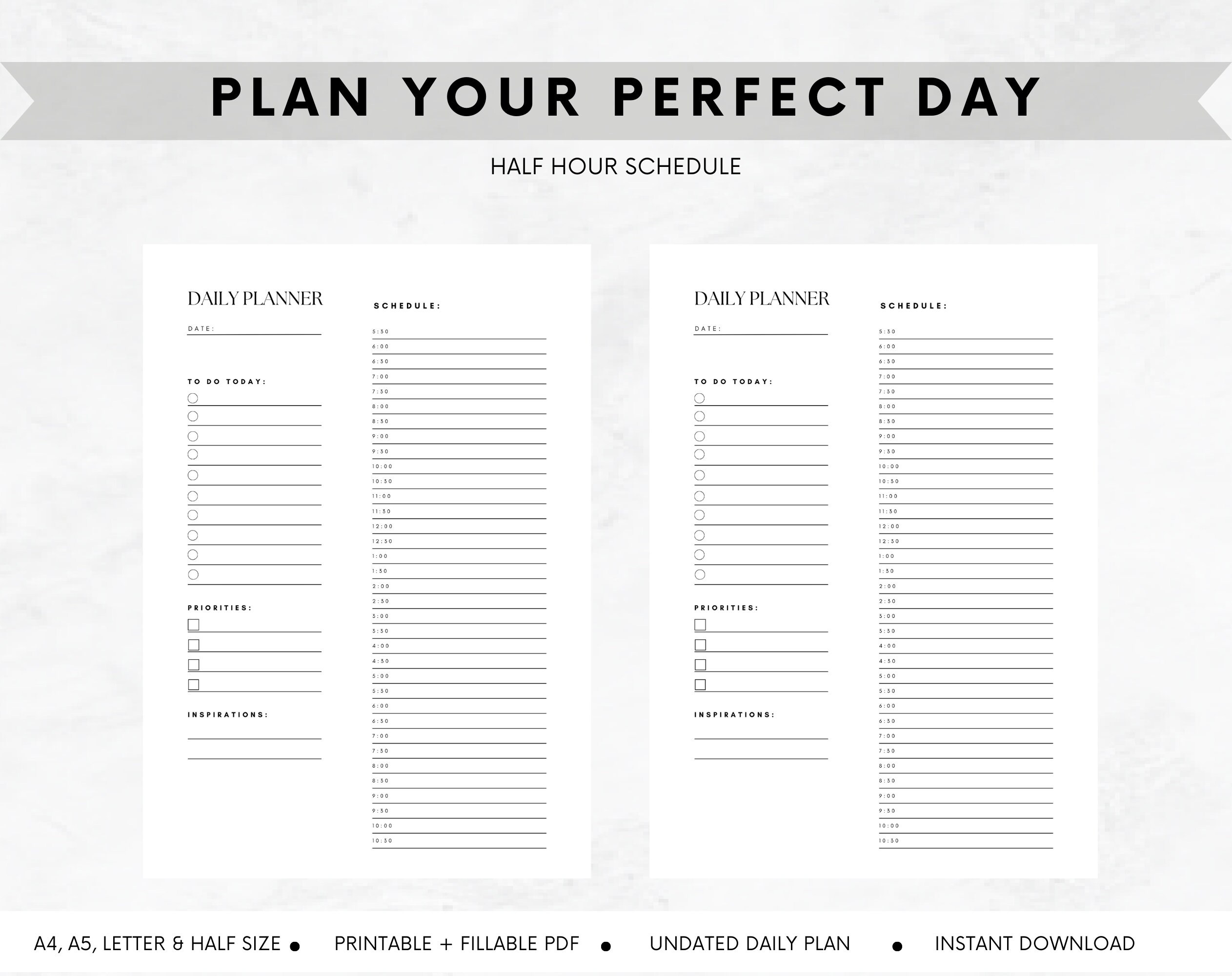 Daily Time Planner Printable | Routine Tracker | Half Hourly Schedule ...