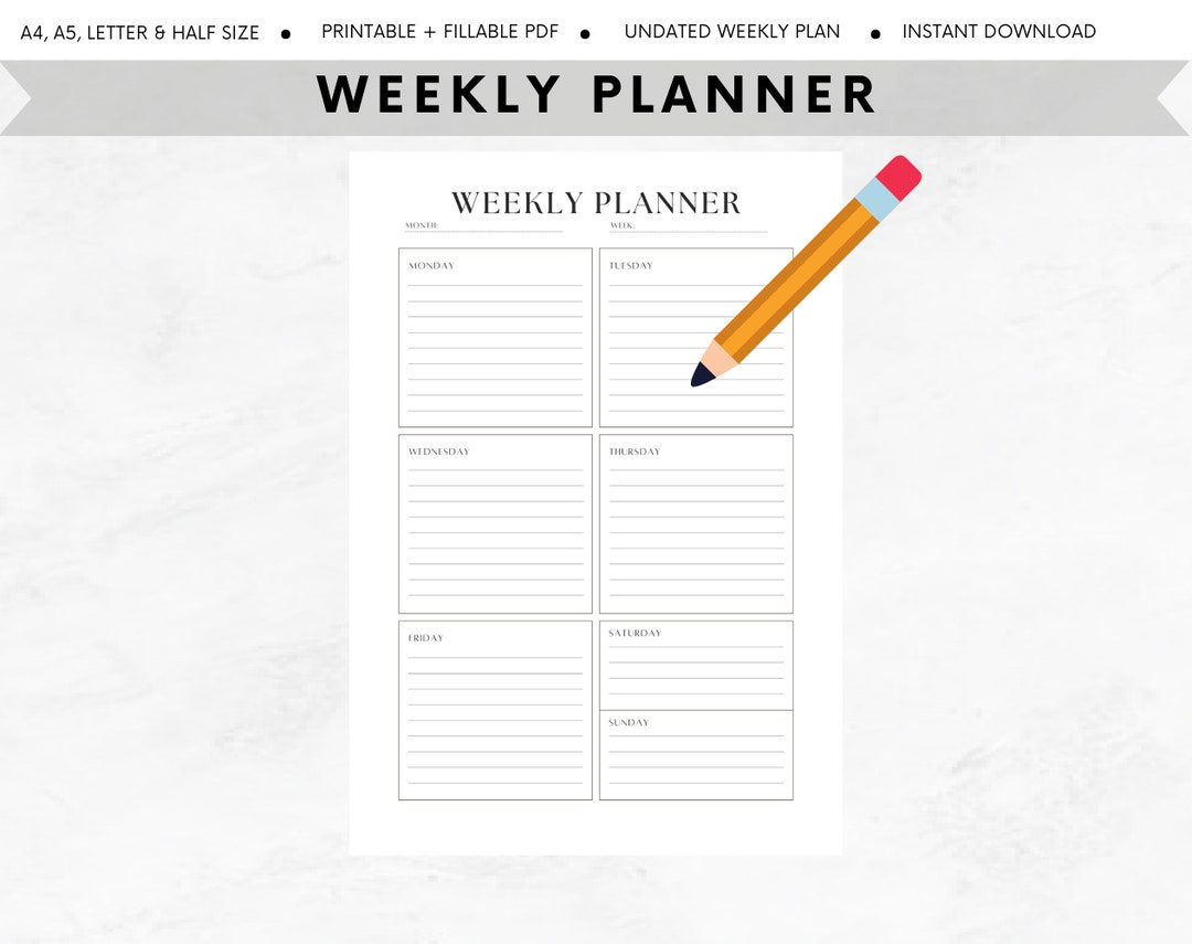 Weekly Planner Printable to Do List | Minimal Weekly Schedule | Weekly ...