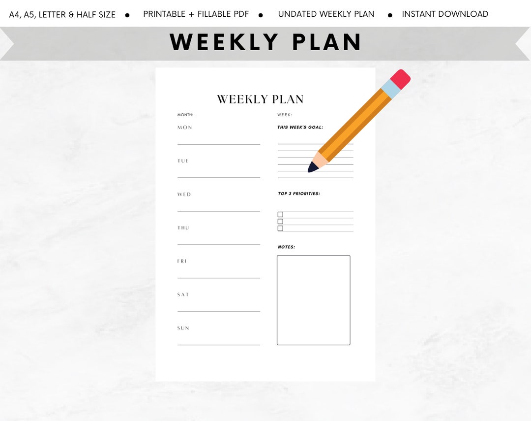 Weekly Goal Planner Printable | Time Management Calender | Weekly ...