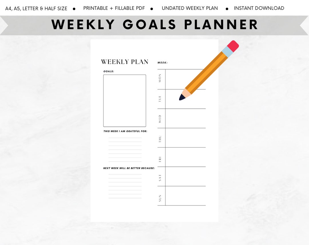 Weekly Goal Planner Printable | Time Management Calender | Weekly ...