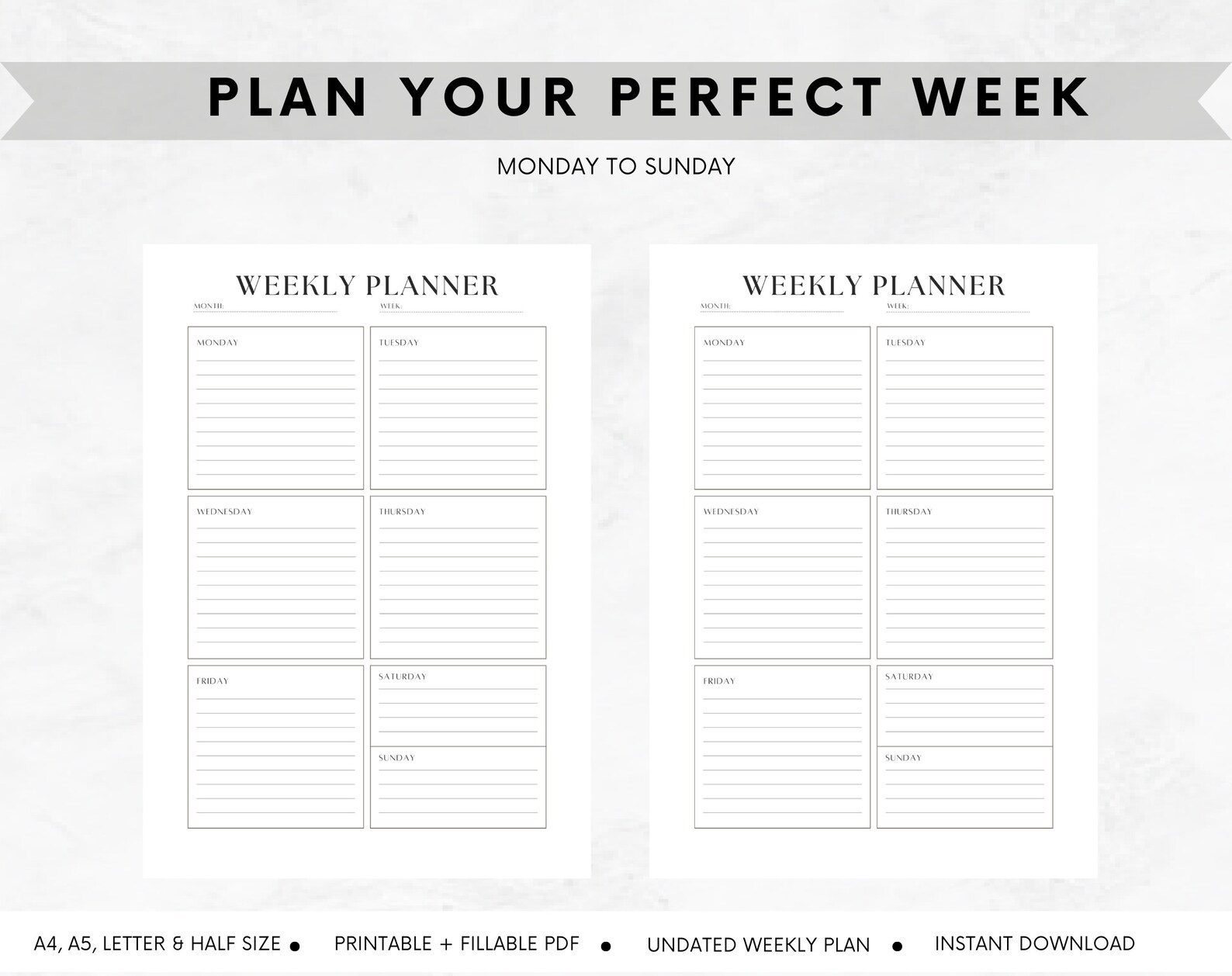 Weekly Planner Printable to Do List | Minimal Weekly Schedule | Weekly ...