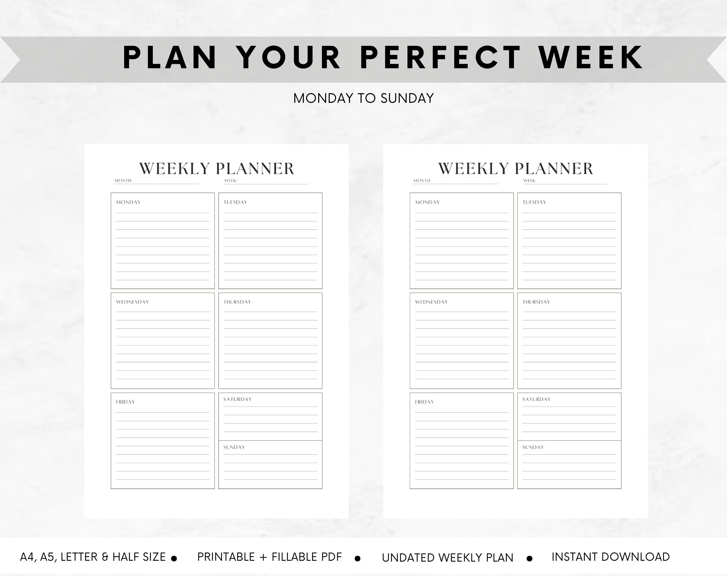 Weekly Planner Printable to Do List | Minimal Weekly Schedule | Weekly ...