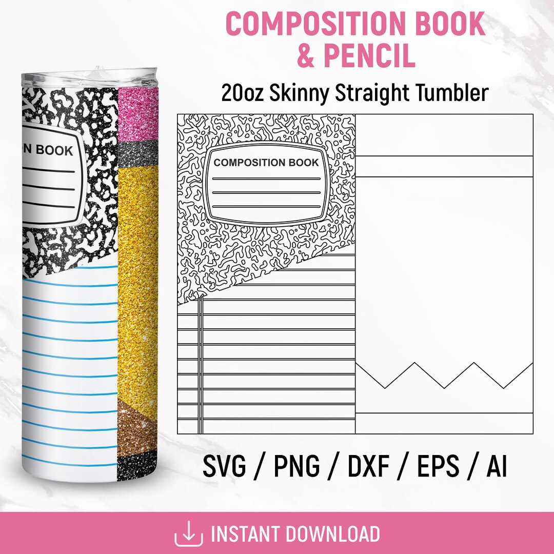 Composition Book & Pencil Tumbler Template Svg, Tumbler Wrap Design ...