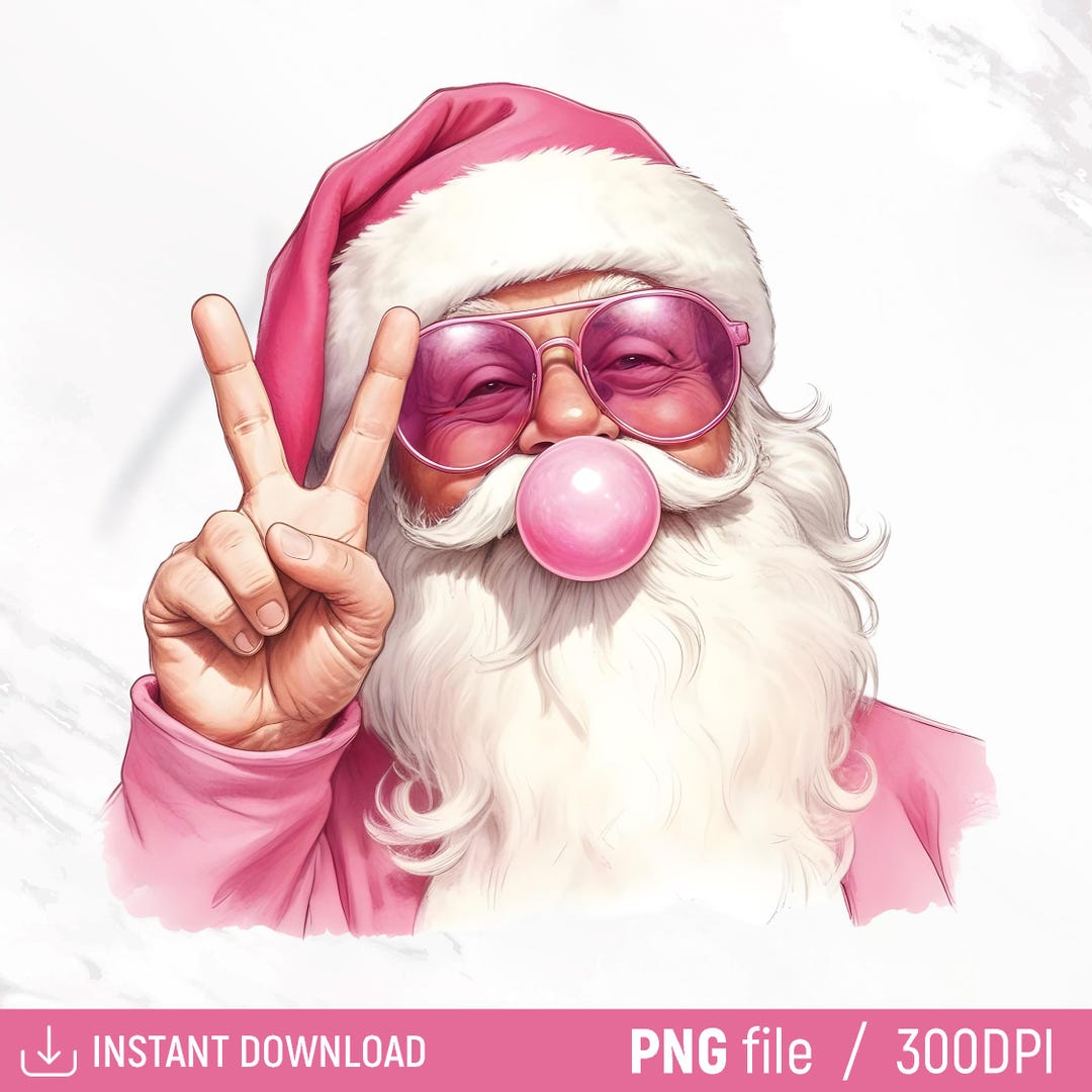 Retro Santa Christmas Blowing Bubble Png, Vintage Merry Christmas Png ...