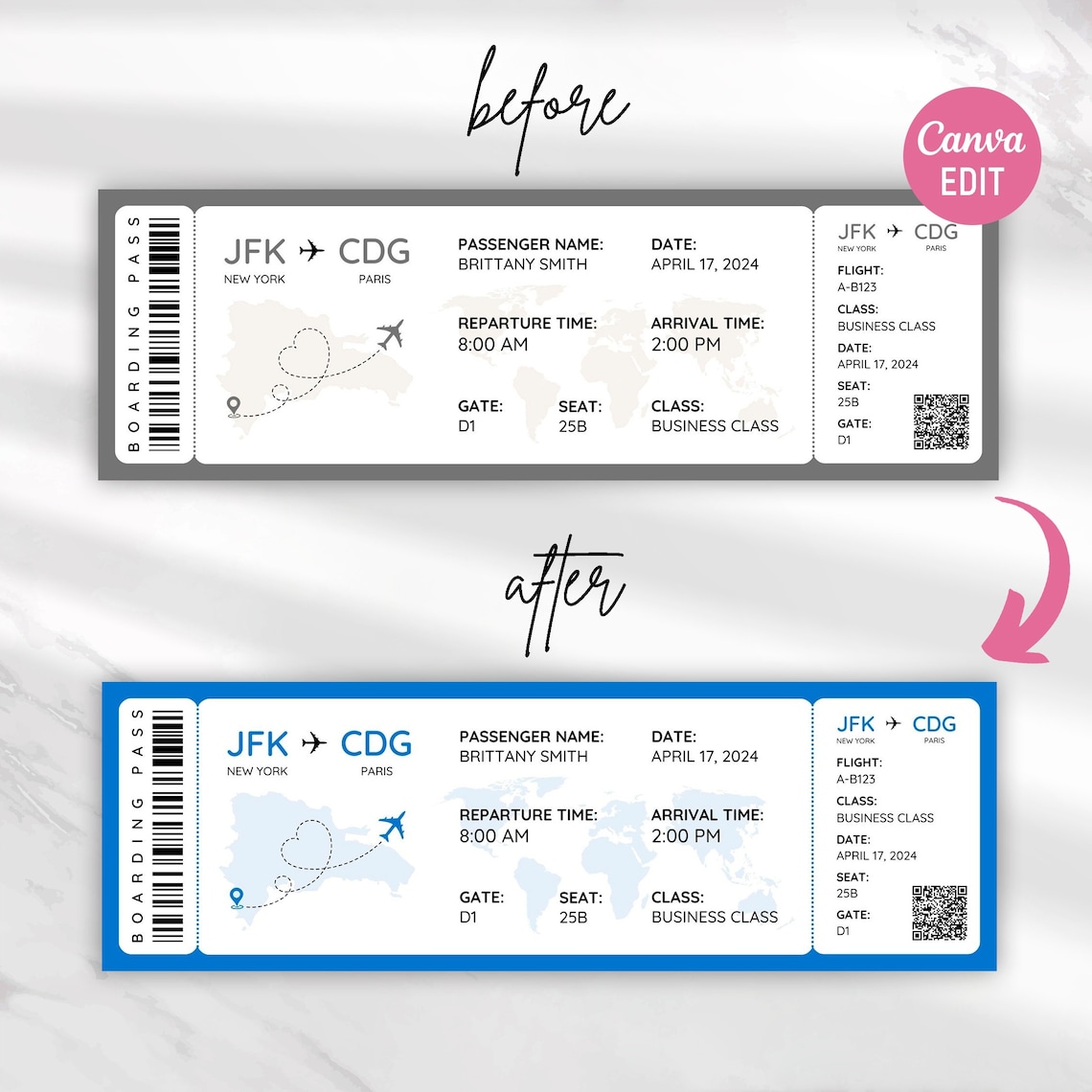 Editable Boarding Pass Template, Printable Airline Ticket, Boarding ...