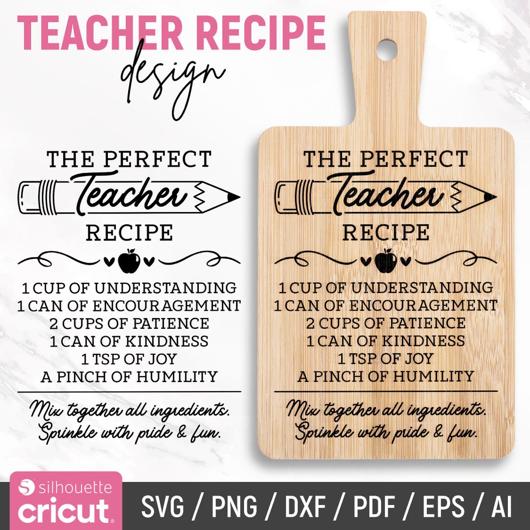 The Perfect Teacher Recipe Svg, Teacher Appreciation Quote Svg, Cutting ...