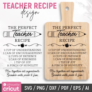 The Perfect Teacher Recipe Svg, Teacher Appreciation Quote Svg, Cutting ...