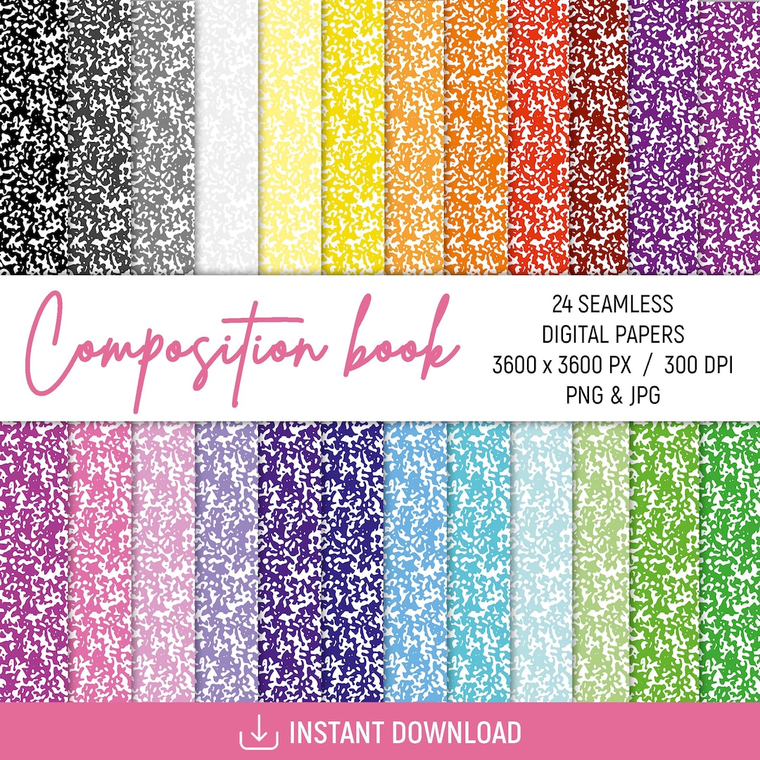 24 Seamless Composition Book Patterns, Composition Notebook Digital ...