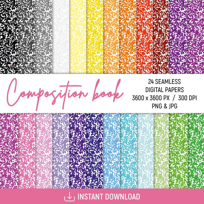 24 Seamless Composition Book Patterns, Composition Notebook Digital ...