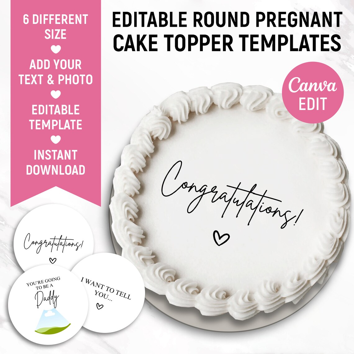 Burn Away Cake Topper Template, Custom Round Сake Topper, Editable Cake ...