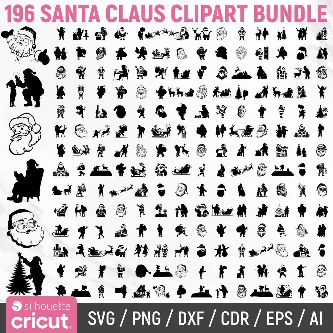 Santa Claus Svg Bundle, Santa's Sleigh Svg, Santa Head Svg, Santa Face ...