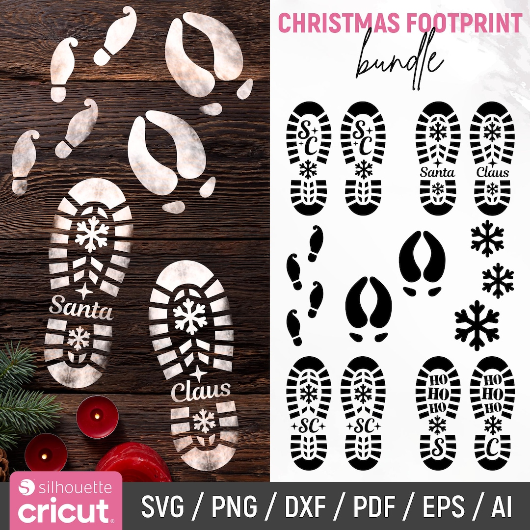 Santa Footprint Svg Bundle, Christmas Footsteps Svg, Elf Shoe Print Svg ...