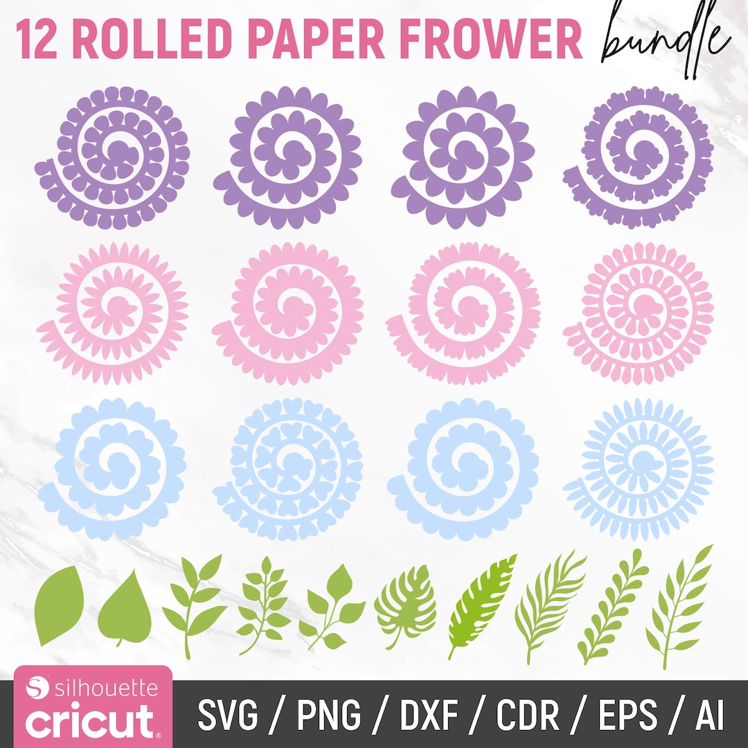 Rolled Flower Svg Bundle, 3D Flower Svg, Rolled Paper Flowers, Paper ...