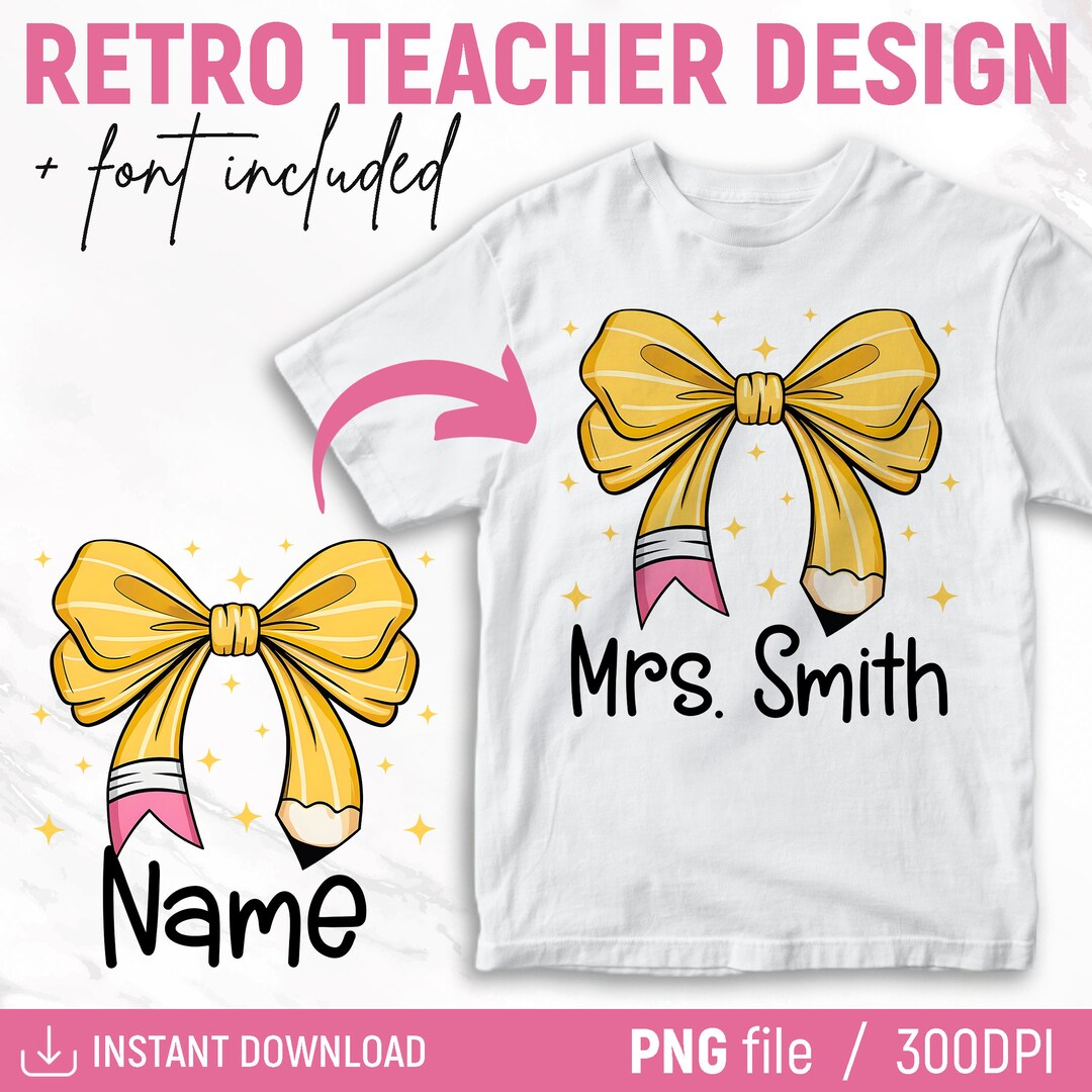 Back to School Coquette, Retro Teacher Png, Teacher Png, Pencil Bow ...