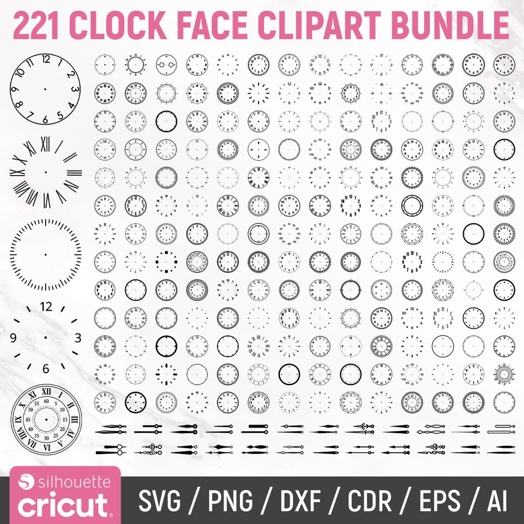Clock Face Svg Bundle, Clock Numbers, Roman Numeral Clock, Clock Svg ...