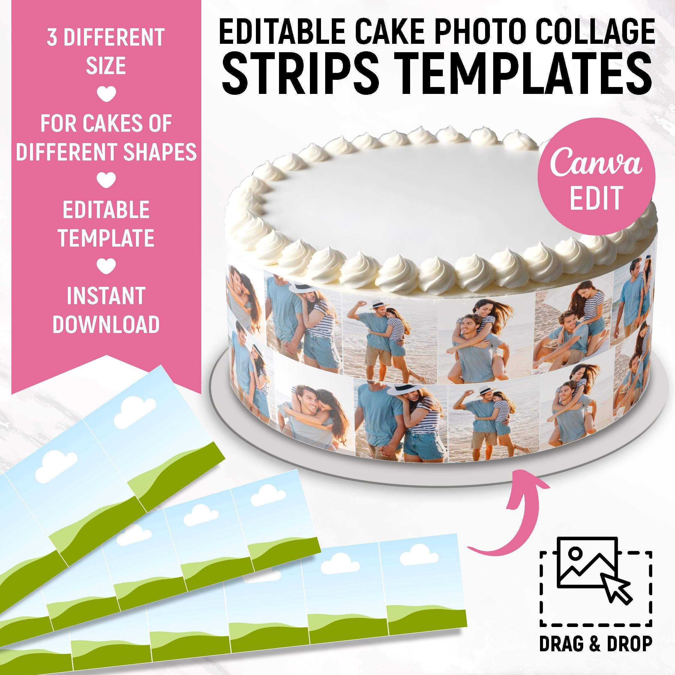 Editable Photo Collage Strips Template, Photo Collage Edible Cake Wrap ...