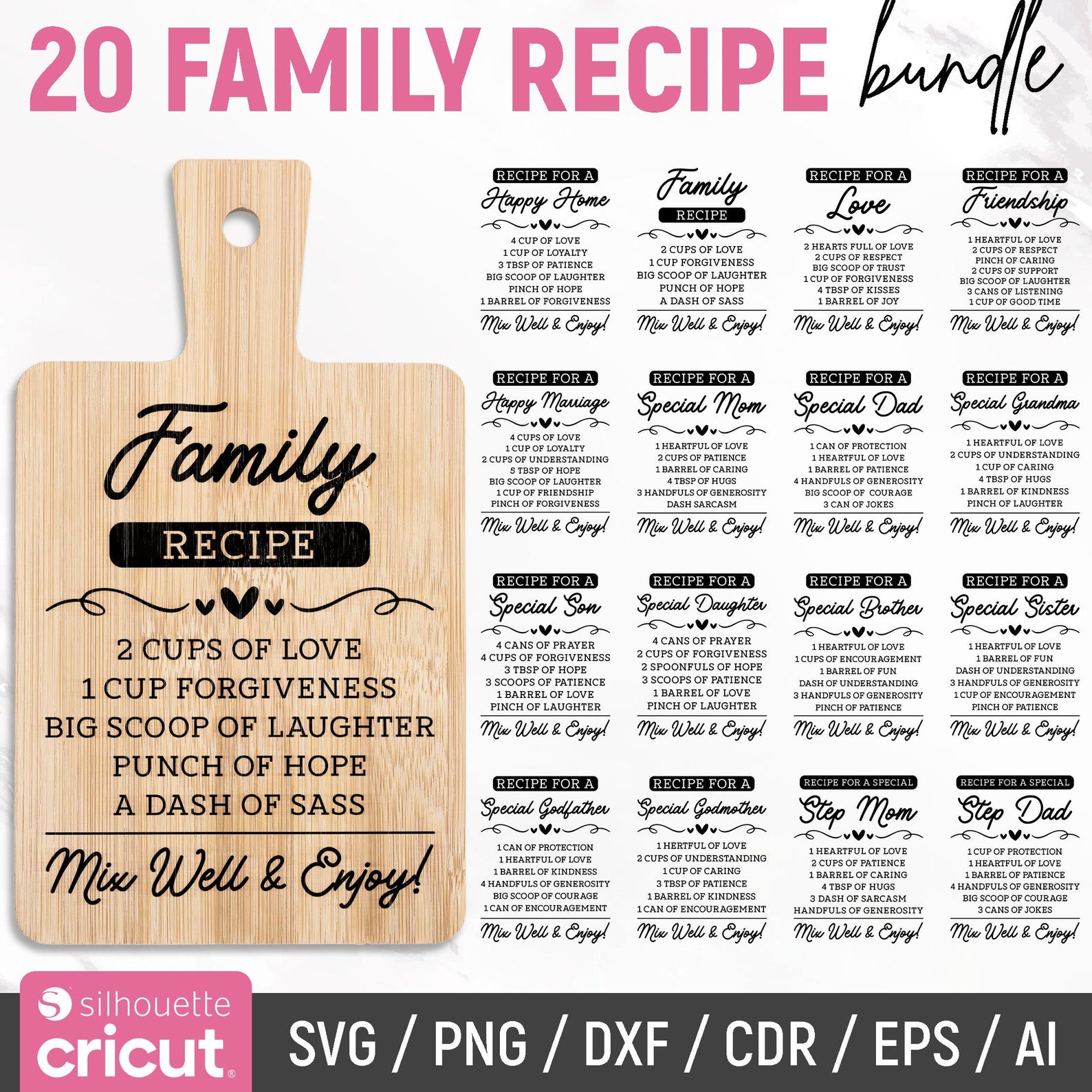 Family Recipe Svg Bundle, Kitchen Svg, Funny Kitchen Svg, Cutting Board ...