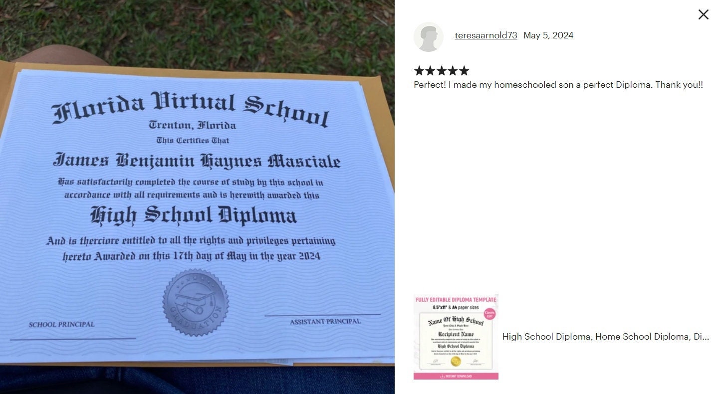 Florida High School Diploma Template Homeschool Diploma With Gold