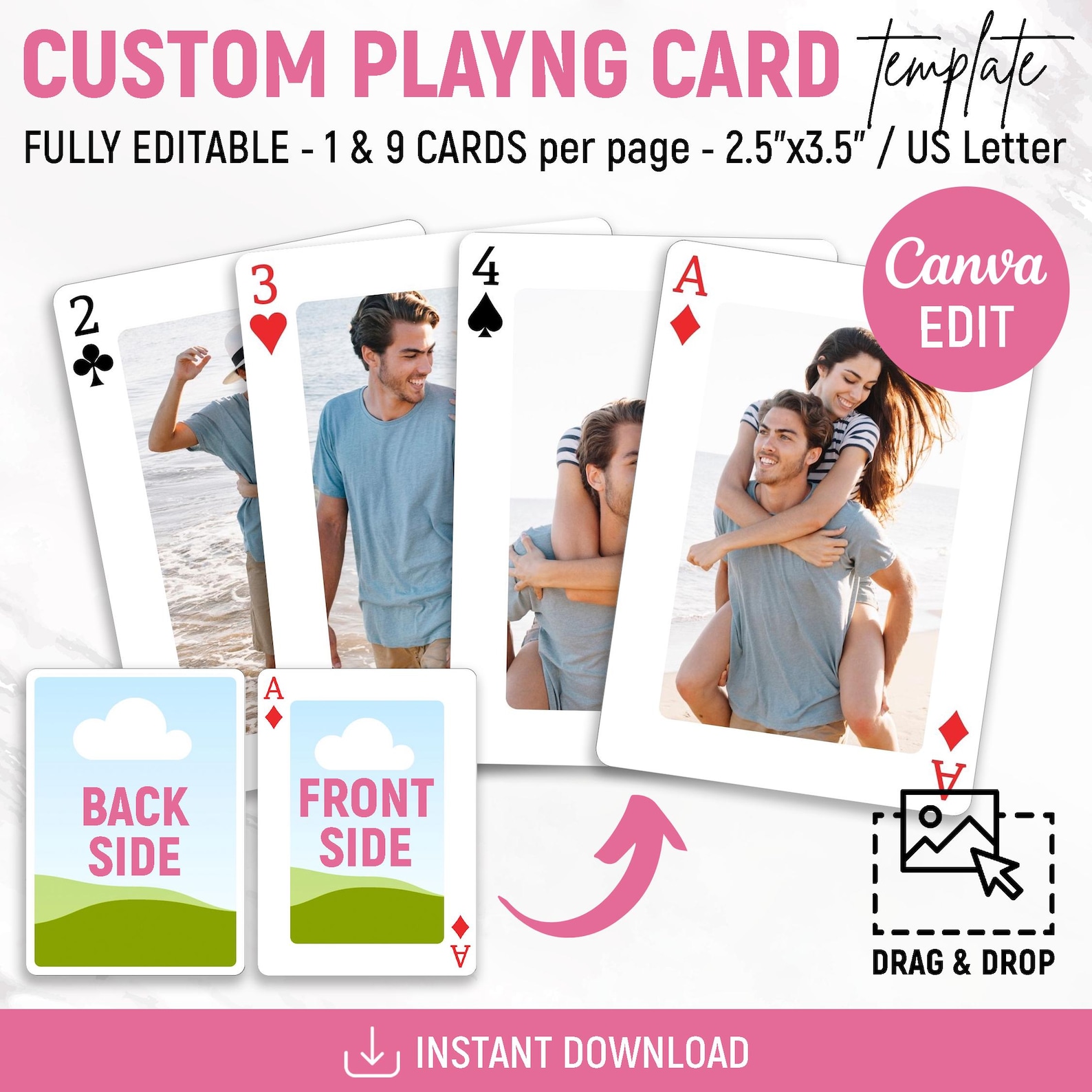 Custom Playing Card Template, DIY Card Deck Front & Back, Editable ...
