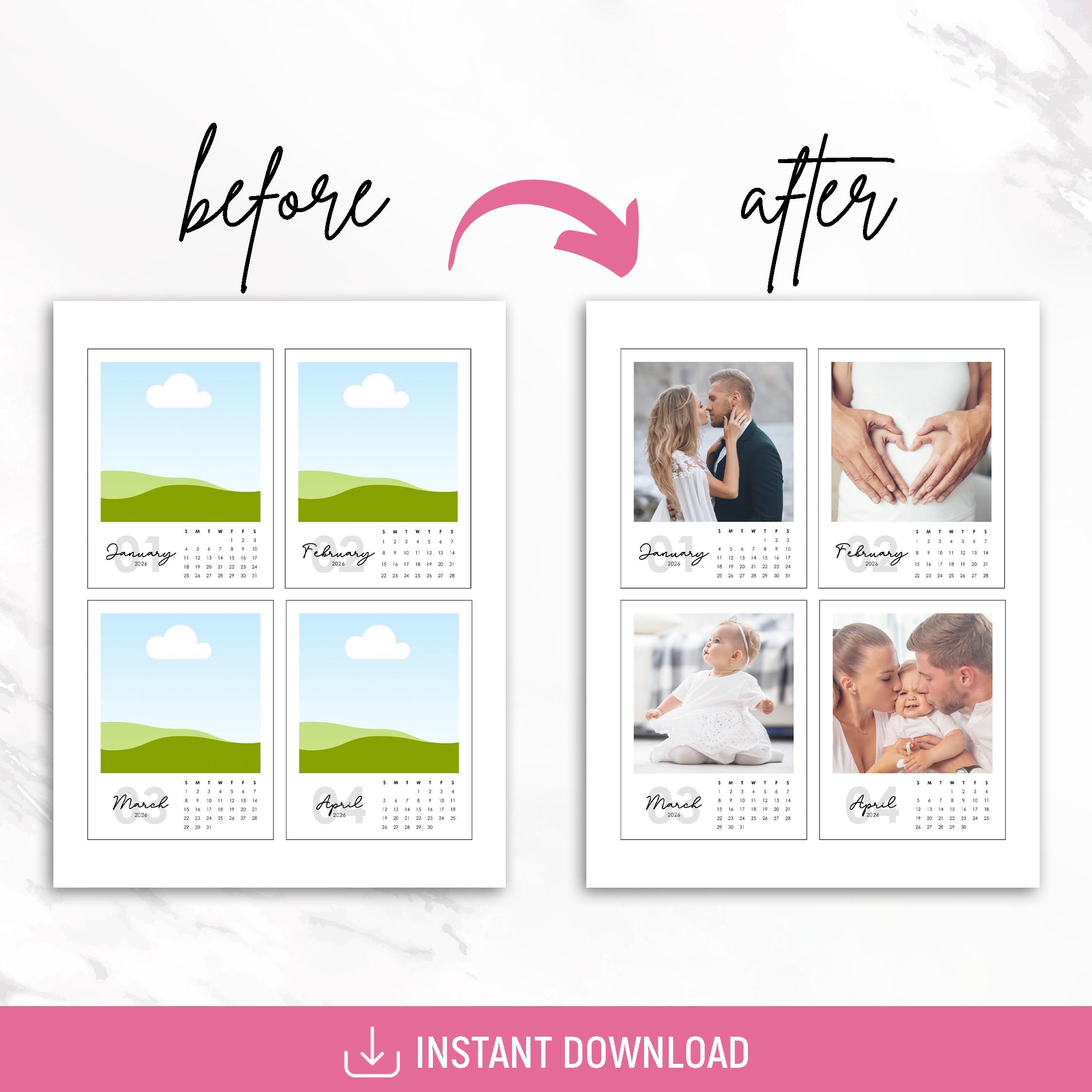 2026 Photo Calendar Template, Custom Photo Calendar, Magnetic Mini ...